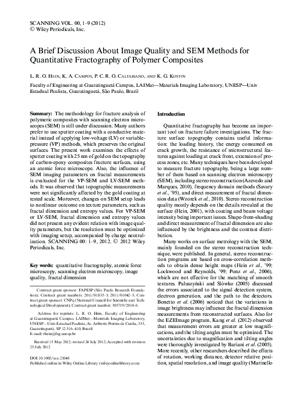 (PDF) A Brief Discussion About Image Quality and SEM Methods for ...