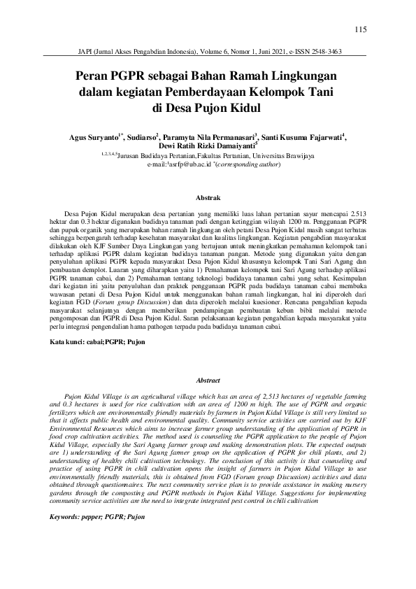 (PDF) Peran PGPR sebagai Bahan Ramah Lingkungan dalam kegiatan Pemberdayaan Kelompok Tani di ...