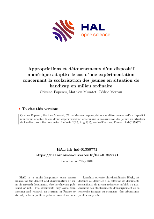 (PDF) Appropriations et détournements d’un dispositif numérique adapté : le cas d’une ...