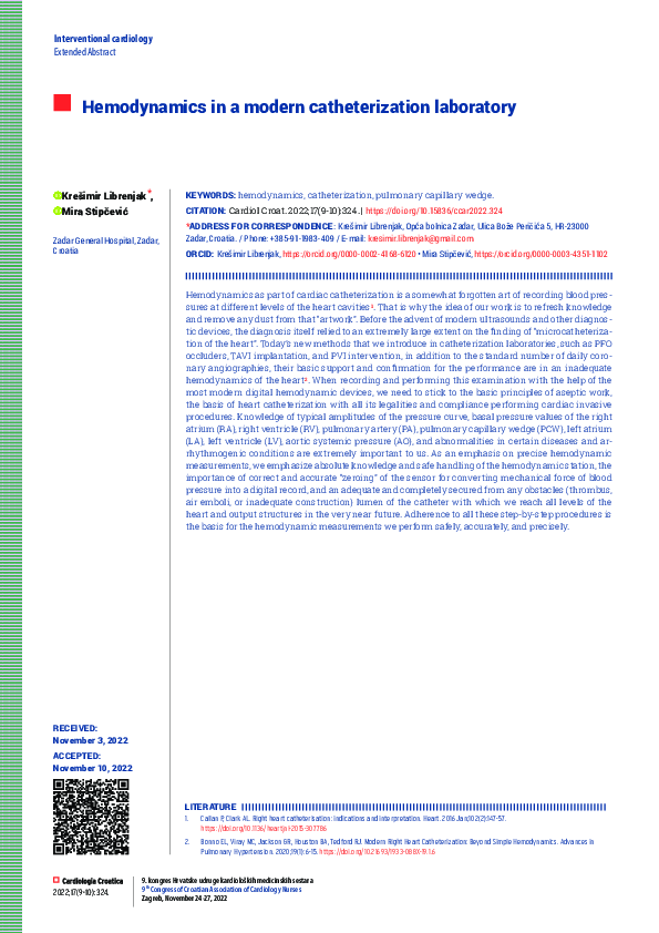 (PDF) Hemodynamics in a modern catheterization laboratory