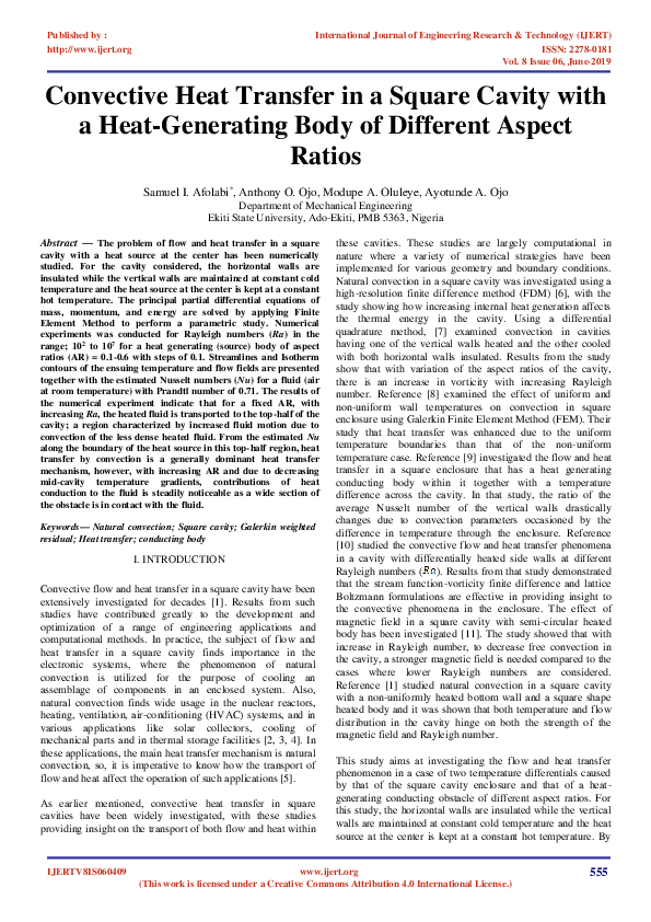 (PDF) Convective Heat Transfer in a Square Cavity with a Heat ...