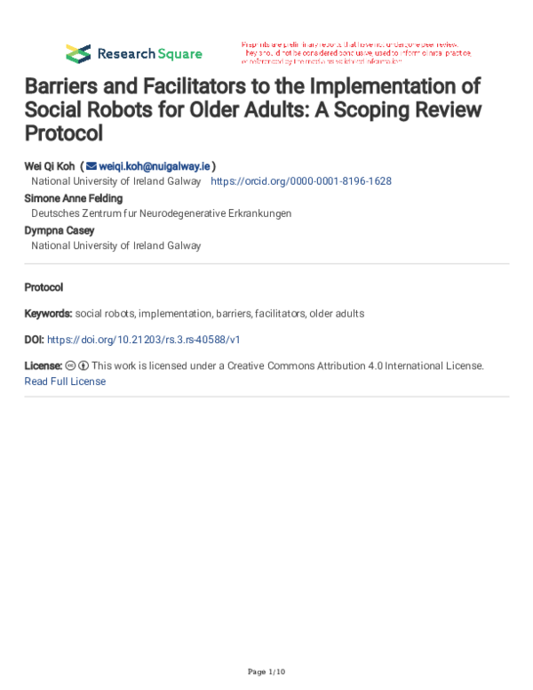 (PDF) Barriers and Facilitators to the Implementation of Social Robots ...