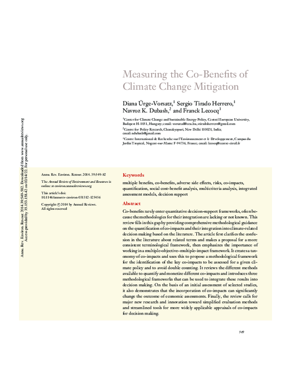 (PDF) Measuring the Co-Benefits of Climate Change Mitigation