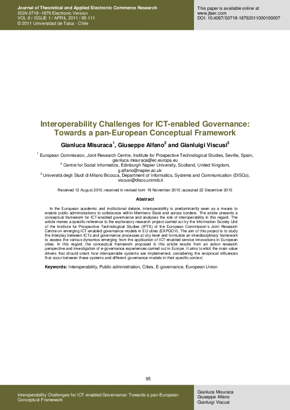 (PDF) Interoperability Challenges for ICT-enabled Governance: Towards a pan-European Conceptual ...