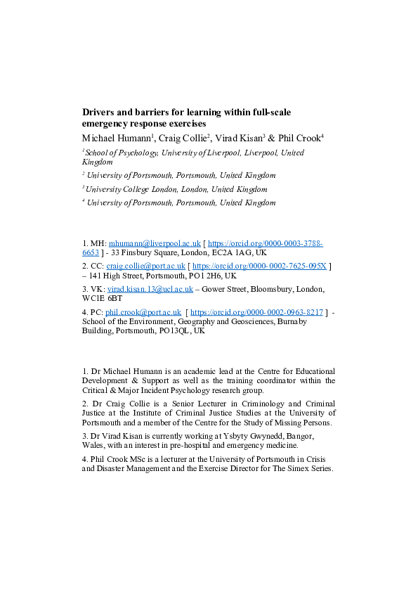 (DOC) Drivers and barriers for learning within full-scale emergency ...
