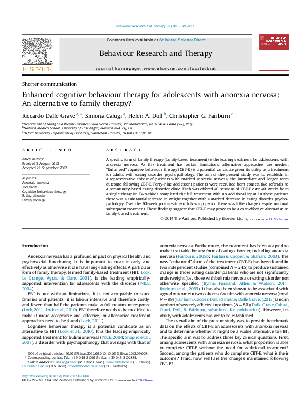 (PDF) Enhanced cognitive behaviour therapy for adolescents with ...