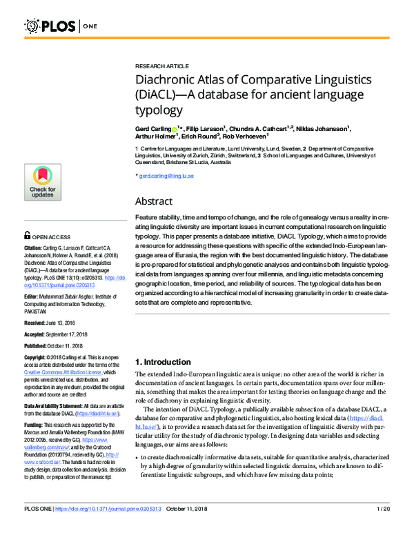 (PDF) Diachronic Atlas of Comparative Linguistics (DiACL)-A database for ancient language typology