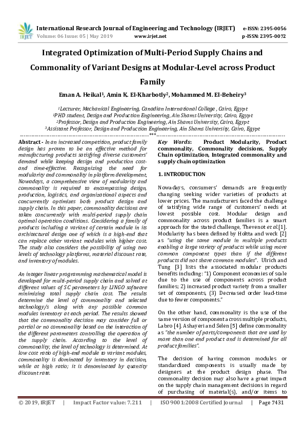 (PDF) Integrated Optimization of Multi-Period Supply Chains and Commonality of Variant Designs ...