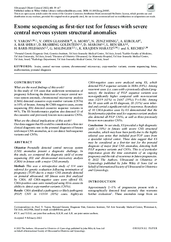 Pdf Exome Sequencing As First‐tier Test For Fetuses With Severe Central Nervous System