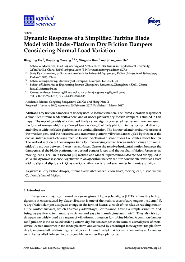 (PDF) Dynamic Response of a Simplified Turbine Blade Model with Under-Platform Dry Friction ...