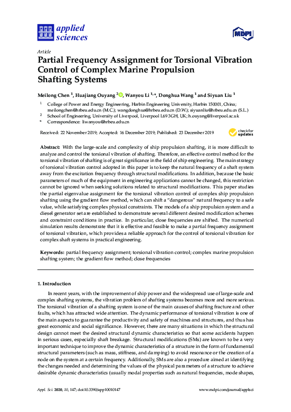 (PDF) Partial Frequency Assignment for Torsional Vibration Control of Complex Marine Propulsion ...