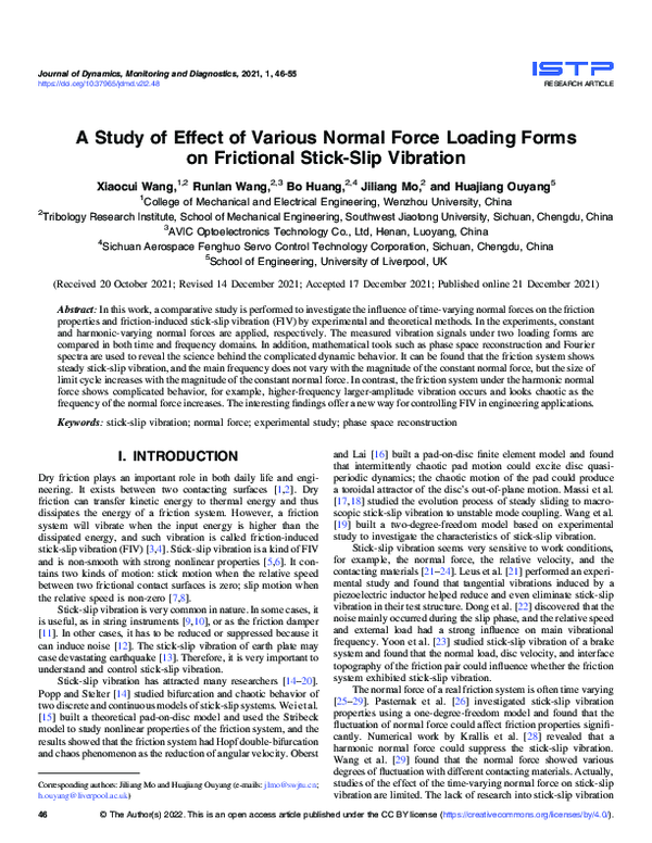 (PDF) A Study of Effect of Various Normal Force Loading Forms on ...