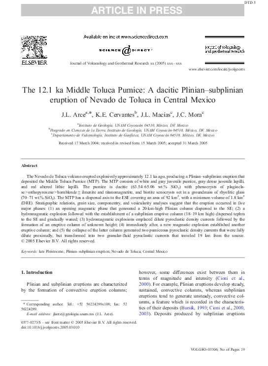 (PDF) The 12.1 ka Middle Toluca Pumice: A dacitic Plinian–subplinian ...