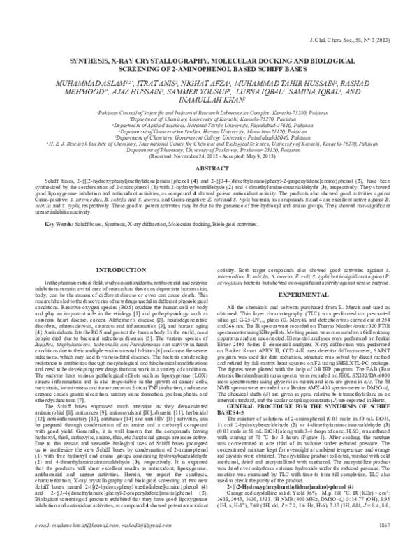 (PDF) Synthesis, X-Ray Crystallography, Molecular Docking and Biological Screening of 2 ...
