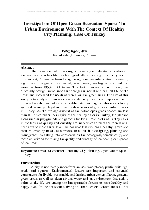 (PDF) Investigation Of Open Green Recreation Spaces’ In Urban ...