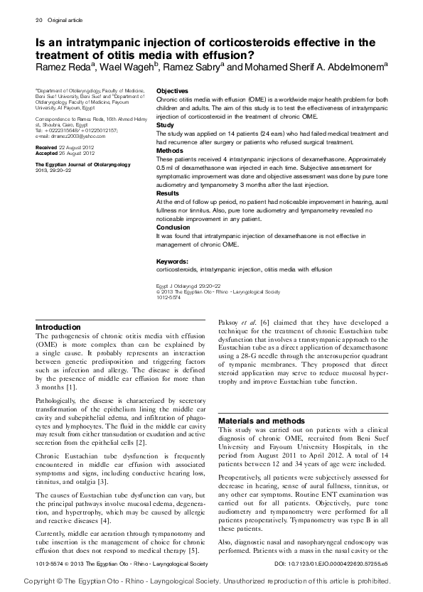 (PDF) Is an intratympanic injection of corticosteroids effective in the ...