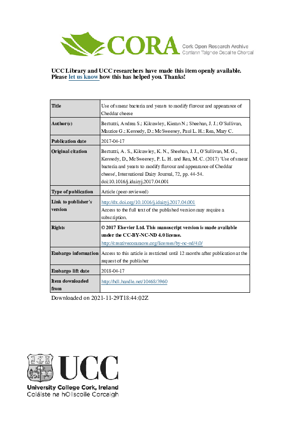(PDF) Use of smear bacteria and yeasts to modify flavour and appearance ...