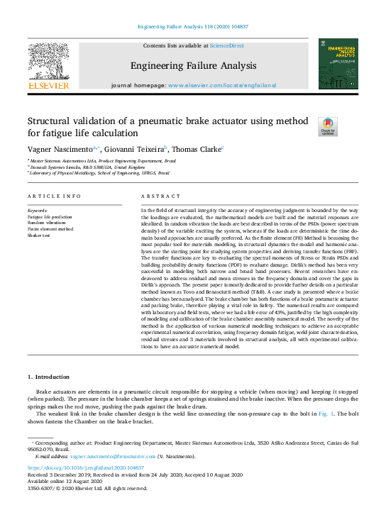 Pdf Structural Validation Of A Pneumatic Brake Actuator Using Method For Fatigue Life Calculation