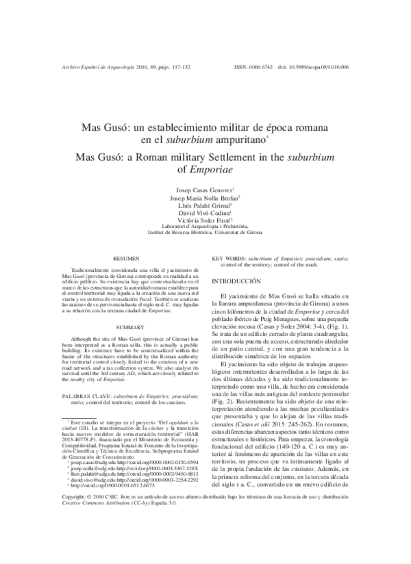 (PDF) Mas Gusó: un establecimiento militar de época romana en el ...