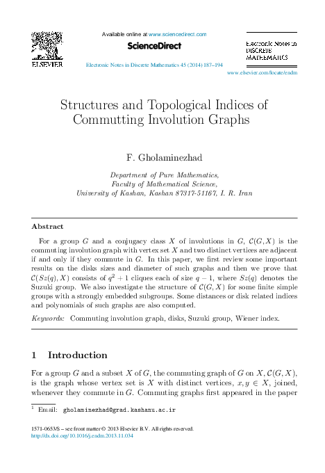 (PDF) Structures and Topological Indices of Commutting Involution Graphs