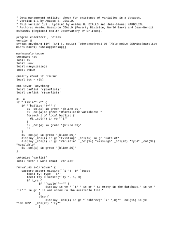 CHECKFOR2: Stata module to check whether a variable exists or not in a dataset