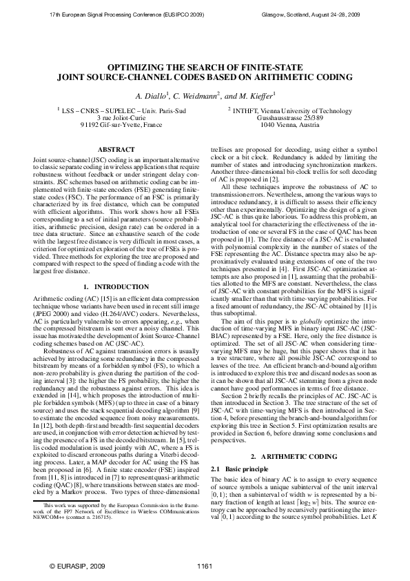 (PDF) Optimizing the search of finite-state joint source-channel codes based on arithmetic coding