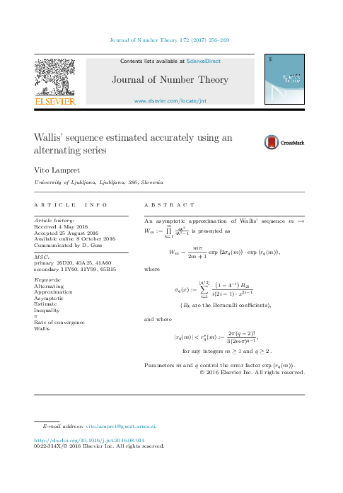 (PDF) Wallis' sequence estimated accurately using an alternating series