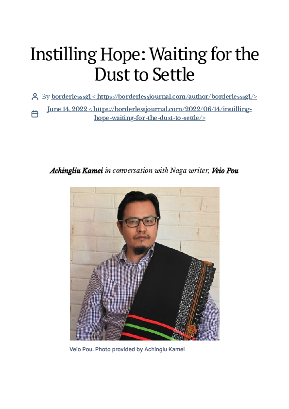 (PDF) Instilling Hope: Waiting for the Dust to Settle (Interview)