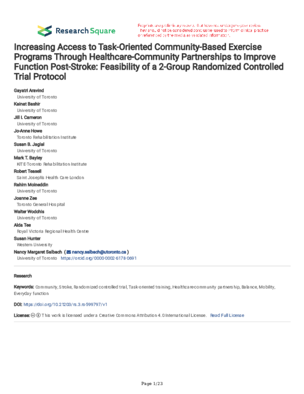 (PDF) Increasing Access to Task-Oriented Community-Based Exercise ...
