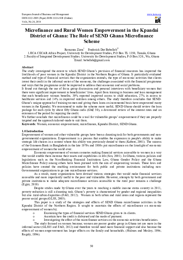 (PDF) Microfinance and Rural Women Empowerment in the Kpandai District ...