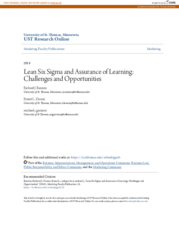 (PDF) Lean six sigma and assurance of learning: Challenges and ...