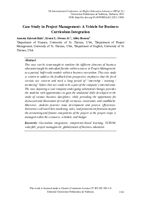 (PDF) Case Study in Project Management: A Vehicle for Business ...