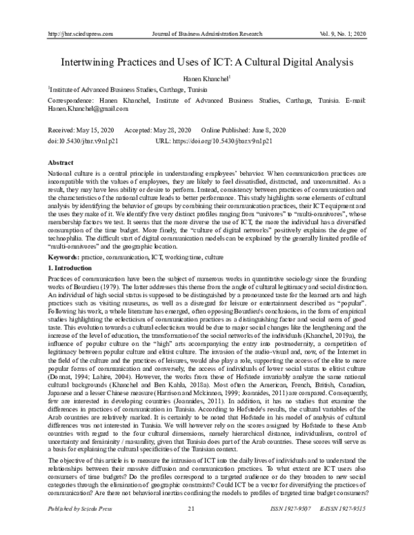 (PDF) Intertwining Practices and Uses of ICT: A Cultural Digital Analysis