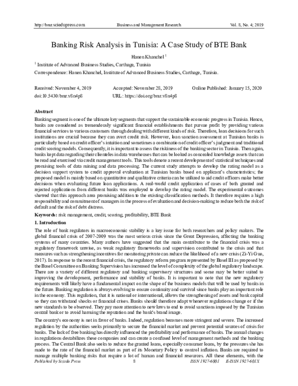 (PDF) Banking Risk Analysis in Tunisia: A Case Study of BTE Bank