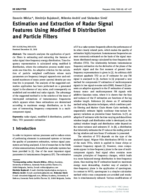 (PDF) Estimation and Extraction of Radar Signal Features Using Modified ...