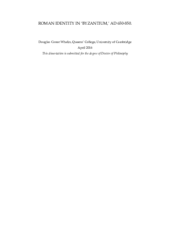 (PDF) Roman Identity in 'Byzantium,' AD 650 - 850