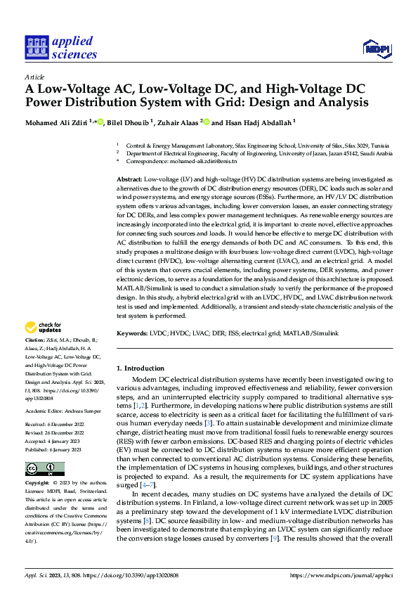 (PDF) A Low-Voltage AC, Low-Voltage DC, and High-Voltage DC Power Distribution System with Grid ...