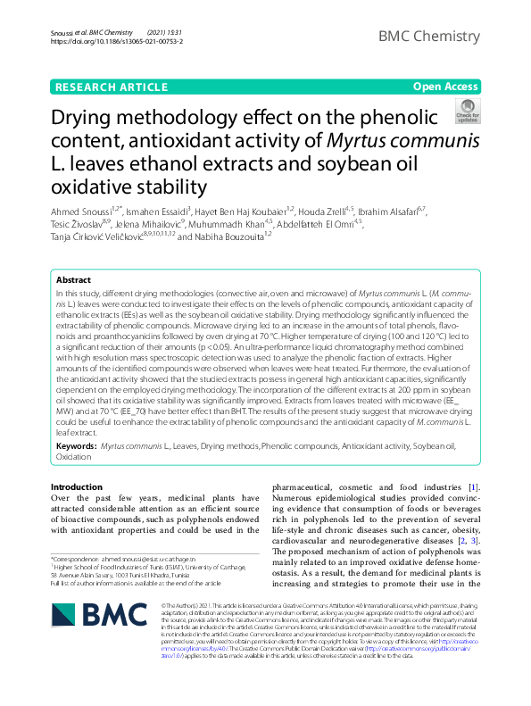 (PDF) Drying methodology effect on the phenolic content, antioxidant activity of Myrtus communis ...