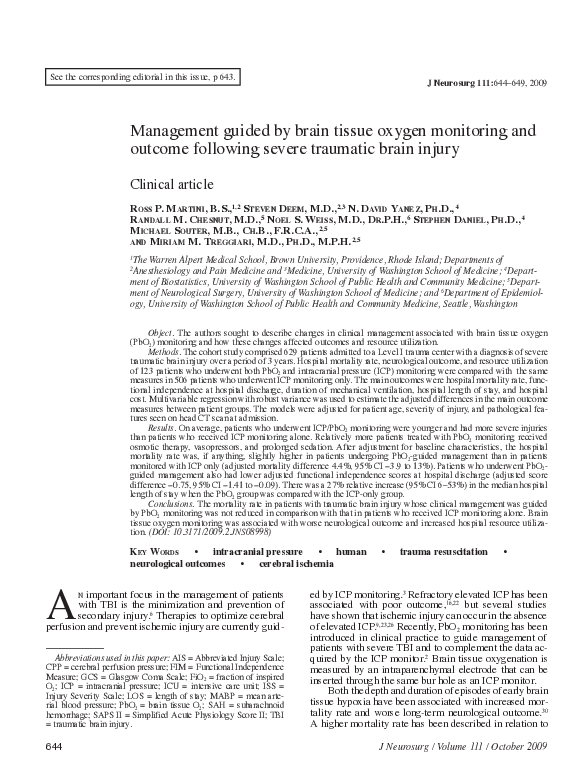 (PDF) Management guided by brain tissue oxygen monitoring and outcome ...