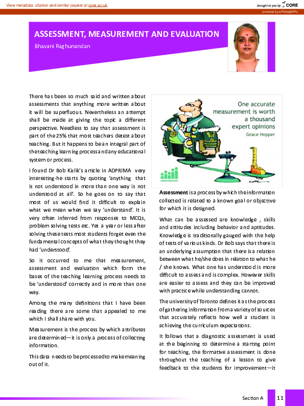 (PDF) Assessment, measurement and evaluation