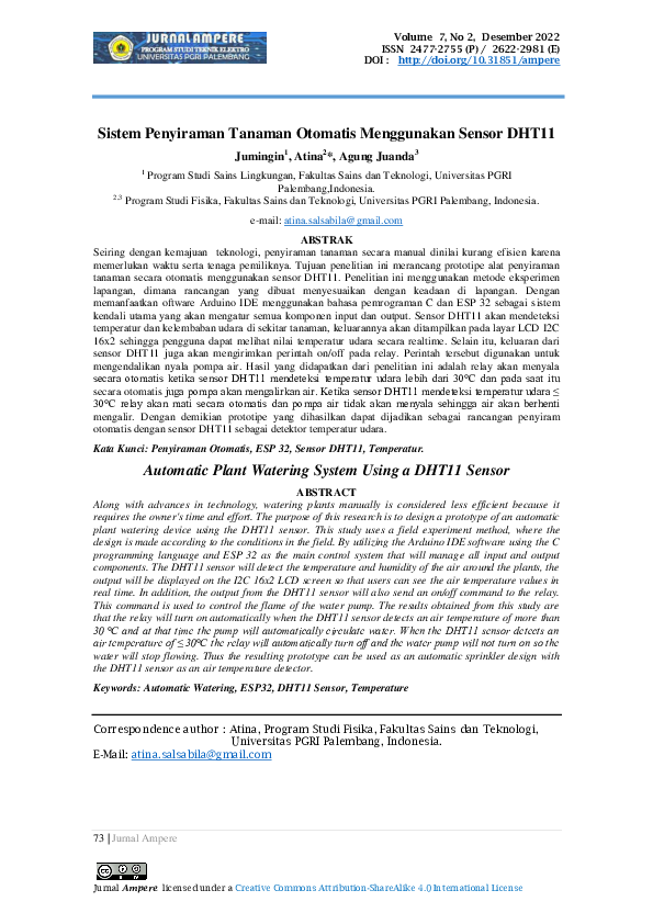 (PDF) Sistem Penyiraman Tanaman Otomatis Menggunakan Sensor DHT11