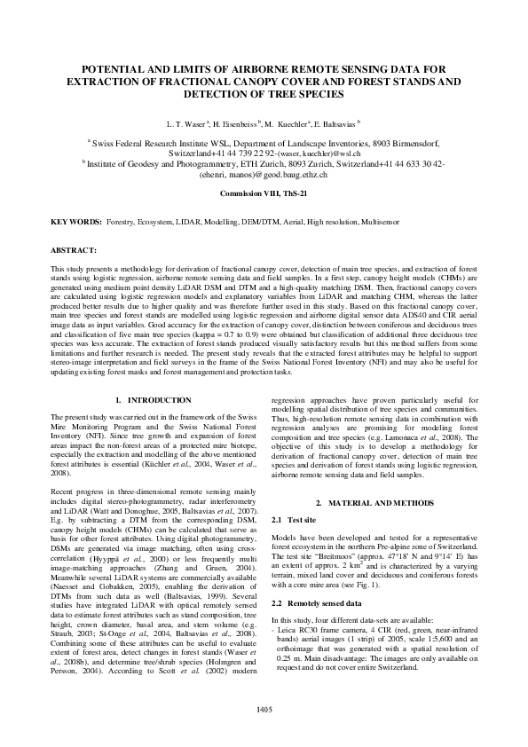Pdf Potential And Limits Of Airborne Remote Sensing Data For Extraction Of Fractional Canopy 