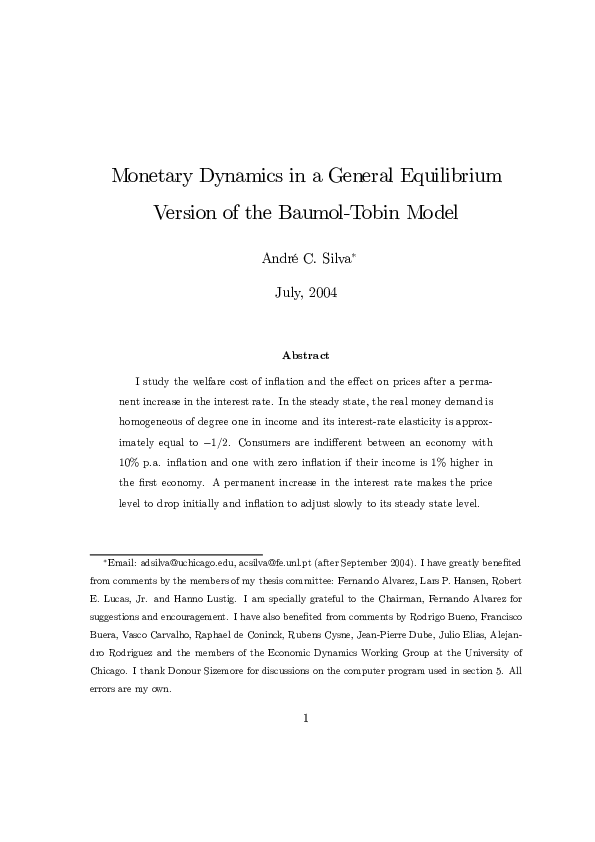 (PDF) Monetary Dynamics in a General Equilibrium Version of the Baumol ...
