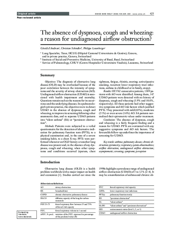 (PDF) The absence of dyspnoea, cough and wheezing: a reason for ...