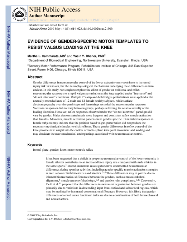 (PDF) Evidence of gender-specific motor templates to resist valgus ...