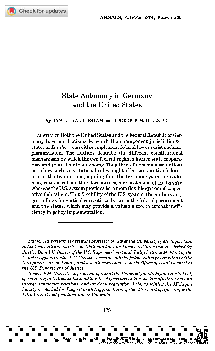 (PDF) State Autonomy in Germany and the United States