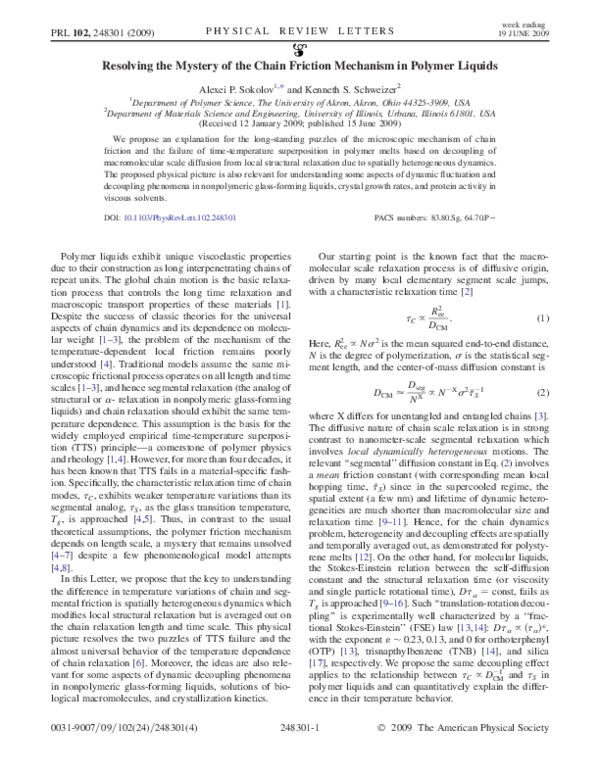 (PDF) Resolving the Mystery of the Chain Friction Mechanism in Polymer ...
