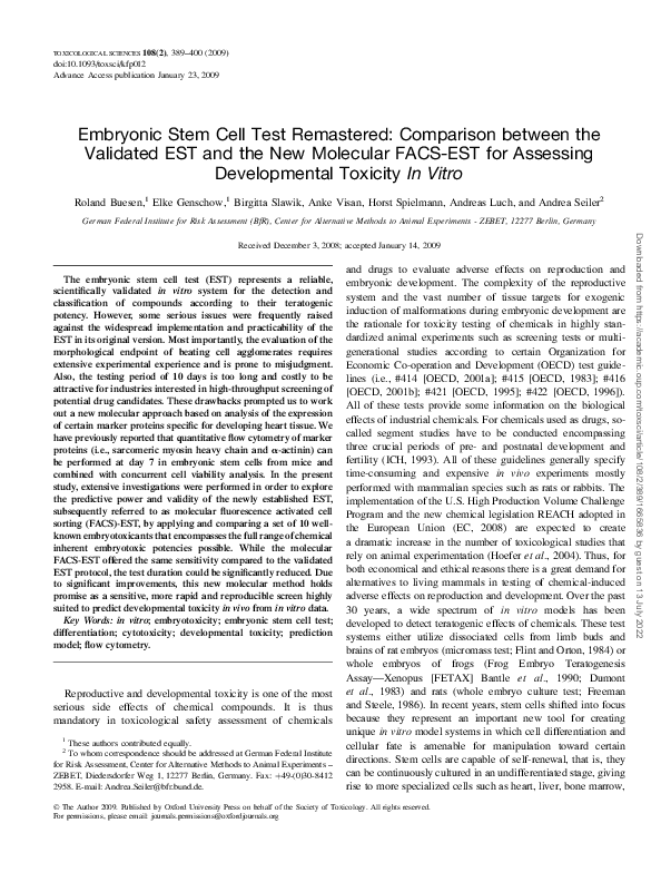(PDF) Embryonic Stem Cell Test Remastered: Comparison between the ...
