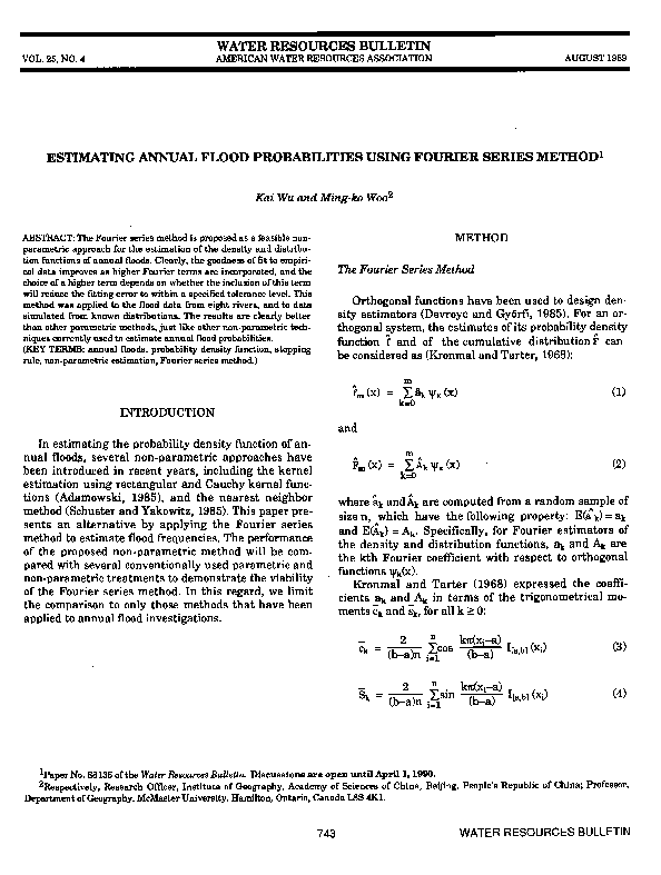 (PDF) Estimating Annual Flood Probabilities Using Fourier Series Method