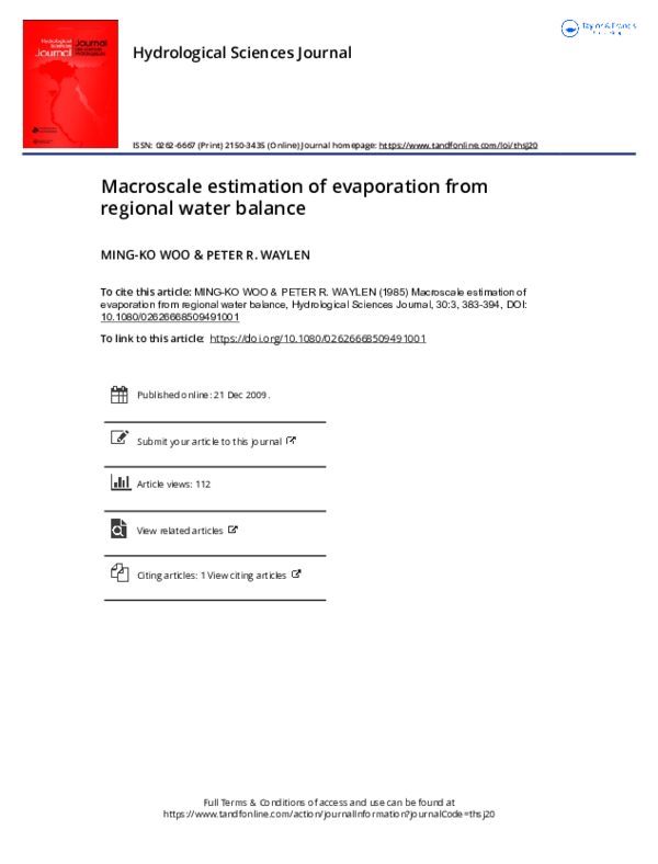 (PDF) Macroscale estimation of evaporation from regional water balance